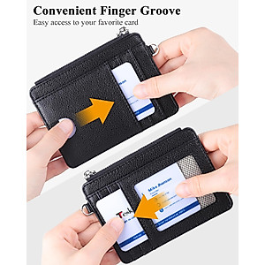 Teskyer Slim Minimalist Wallet, RFID Blocking Credit Card Holder Leather Wallet with Zipper Pocket for Men Women - Lichee Black