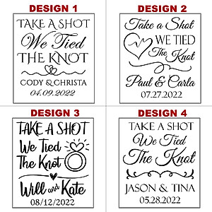 Personalized wedding shot glasses, take a shot we tied the knot, cute customizable wedding favors for guests, custom shot glasses, personalized wedding favors, wedding glasses