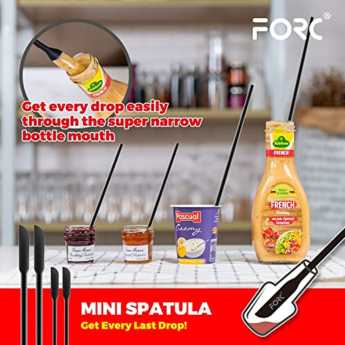 Silicone Spatula, Forc 8 Packs 600°F Heat Resistant BPA Free Nonstick Cookware Dishwasher Safe Flexible Lightweight, Food Grade Silicone Cooking Utensils Set for Baking, Cooking, and Mixing Black