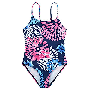 Zando Girls Swimsuits Bathing Suits - Athletic One Piece Swimsuit Beach Swimwear for Baby Girl Toddler Kids 6-7 Years Navy Petals