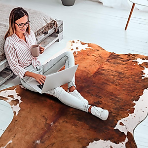 Terrug Small Cowhide Rug Western Decor, 3.6 x 2.3 Feet Premium Western Cow Print Rug, Faux Cowhide Rug for Living Room Bedroom Entryway Kitchen Hallyway Party Wall Home Decor, Brown