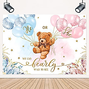 LIGHTINHOME Bear Gender Reveal Backdrop 7Wx5H Feet He or She Pink or Blue Boho Floral We Can Bearly Wait Baby Shower Photography Background Mom-to- be Party Decorations Photo Booth Studio Prop Fabric