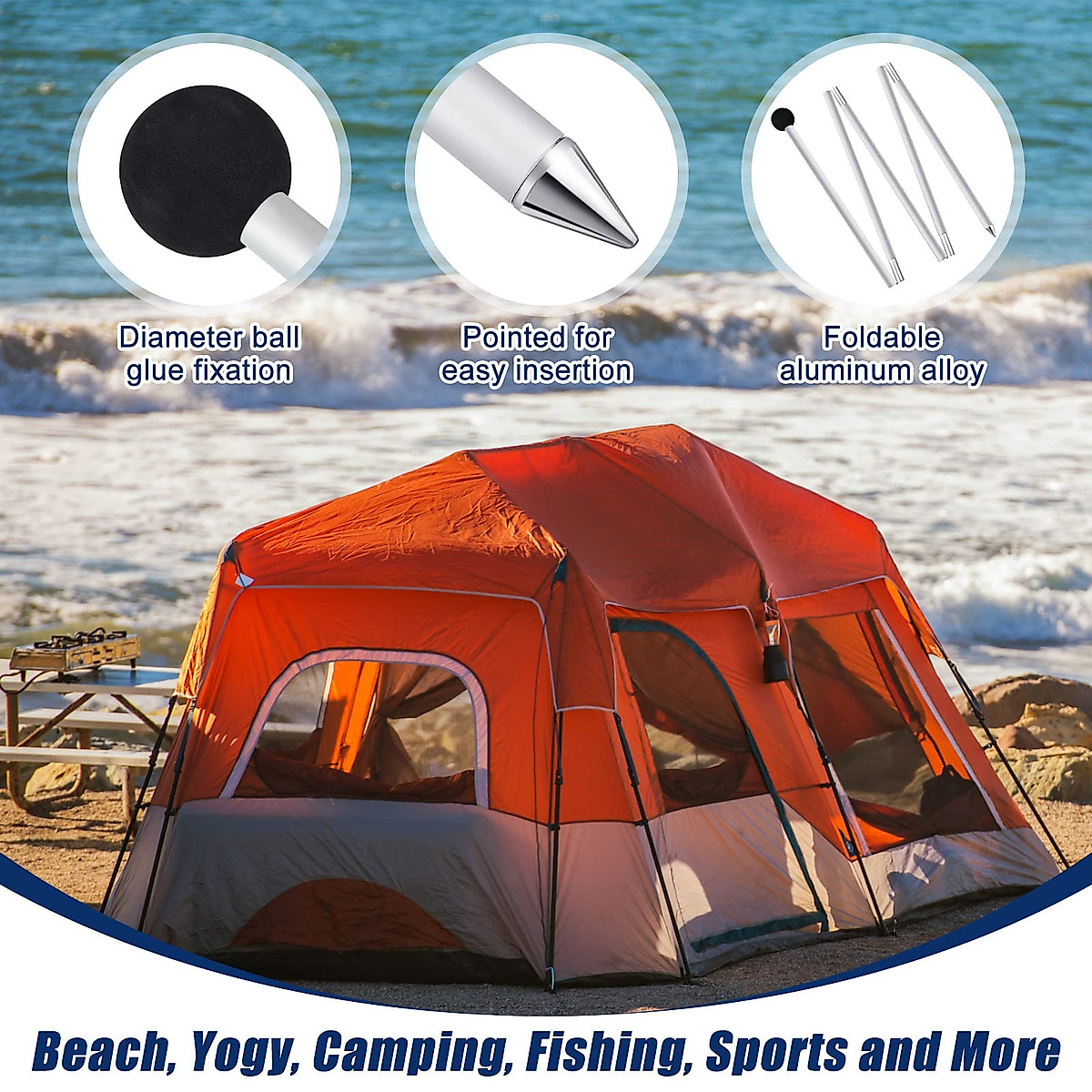 Ferraycle 4 Packs Tent Poles Replacement, Canopy Poles for Beach Accessories 6.6 Feet Beach Tent Canopy Extra Poles for Parties, Camping, Fishing