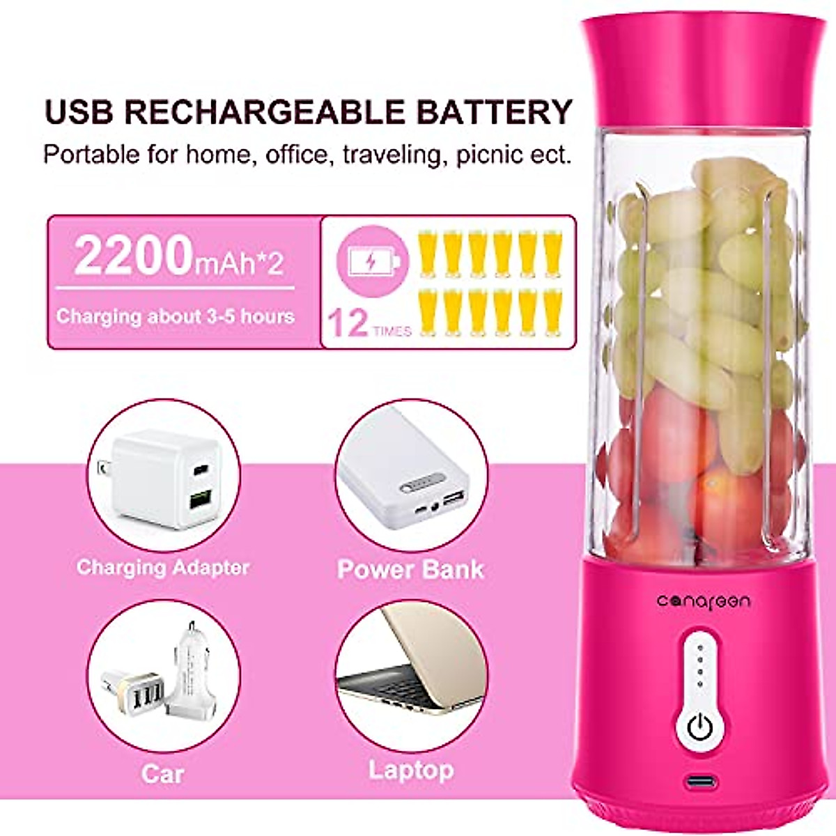 AIKIDS Portable Blender Smoothie Maker - 17Oz Personal Blender for Smoothies and Shakes | 4000mAh Rechargeable USB Juicer Blender with 6 Blades | Handheld Blender for Sports Travel Gym