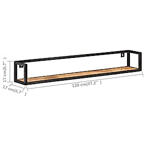 vidaXL 2X Rough Mango Wood Wall Shelves 47.2" Wall Mounted Floating Wooden Hanging Living Room Home Interior Furniture Shelving Rack