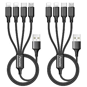 Multi Charging Cable, Multi Charger Cable 2Pack 4FT Nylon Braided Universal 4 in 1 Multiple USB Cable Fast Charging Cord Adapter with Type-C, Micro USB Port Connectors for Cell Phones Tablet More