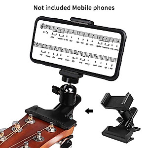 CALIDAKA Guitar Head Clip Guitar Phone Holder Smartphone Guitar Capo 360 Rotation Headstock Cell Phone Clamp Clip Mount for Electric or Acoustic Guitars, Fits Smartphone with 2.16in-2.95in