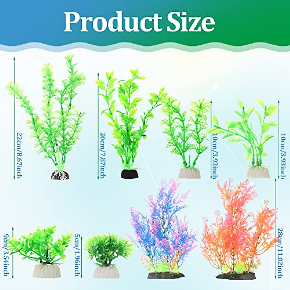 58 Pcs Artificial Aquarium Plant Plastic Fish Tank Decorations Fish Tank Accessories Aquatic Turtle Tank Accessories for Household and Office Aquarium Simulation, Small to Large