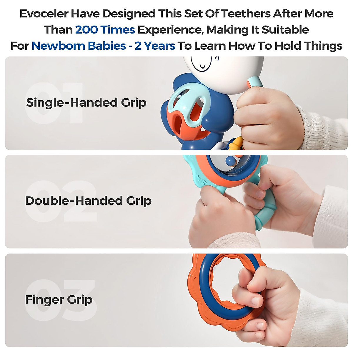 Evoceler Baby Rattles - 10 Pcs Food Grade Teething Toys 0-12 Months, Features Rattle Sound, Soft Baby Rattles 0-6 Months for Gums Soothing, Baby Teether Baby Shower Gifts with Storage Box