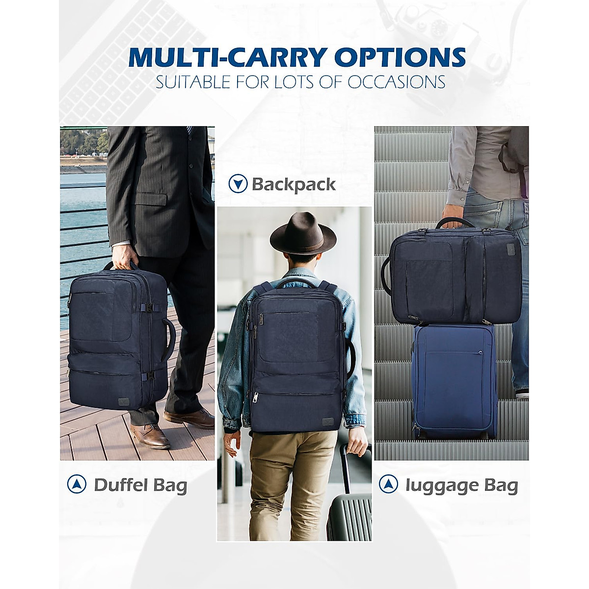 Hynes Eagle 44L Carry on Backpack Airline Approved Travel Backpack for Men Women Large Laptop Backpack 17 inch Nylon Backpack Overnight Weekender Bag Navy Blue