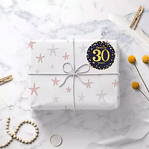 Black and Gold Cheers to 30 Years Sticker Labels - 30th Birthday Party Favor Stickers - 2 in - 50 Count