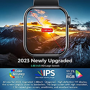 Smart Watch for Men Women,Blood Glucose Smartwatch with Blood Pressure Heart Rate Monitor 1.88" Touch Screen Bluetooth Watch (Make/Answer Call),IP67 Waterproof Smart Watch for Android iOS Phones Black