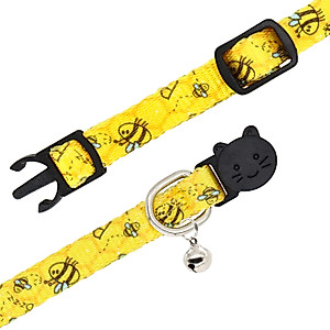 Giecooh Cat Collar, 2 Pack Breakaway Collar with Bells, Safety Buckle Kitten Collars for Boy and Girl Cats, Bee+Ladybug