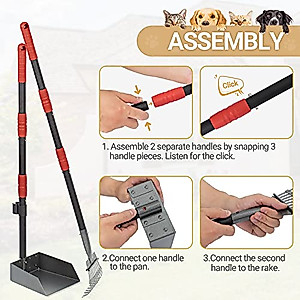 Heeyoo Dog Pooper Scooper, Dog Poop Tray and Rake Set, Pet Waste Removal Scoop with Long Adjustable Sectional Stainless Handles, 2 Pack