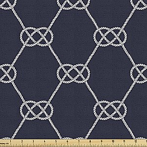 Ambesonne Navy Blue Fabric by The Yard, Navy Inspired Sailor Knot Rope Pattern Illustration Nautical Abstract Design, Decorative Fabric for Upholstery and Home Accents, 1 Yard, Dark Blue Cream