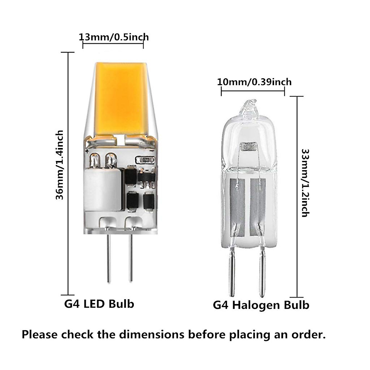 G4 LED Light Bulbs G4 Bi-Pin Base 3W (Equivalent to 20W Halogen Bulb) AC/DC 12V Warm White 3000K LED Bulbs for Landscape Ceiling Under Counter Puck Lighting,1 LED 1508 COB Chip,10 Pack