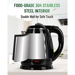 WTJMOV 1.2L Electric Kettle Small, 40 Ounce Hot Tea Kettle Double Wall Stainless Steel, 1200W Electric Water Boiler Rapid-Boil Auto Shut Off Black
