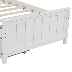 Harper & Bright Designs Twin Bed Frame with Storage, Solid Wood Platform Bed Frame with 2 Drawers, Headboard for Kids, Teen, Adults, No Box Spring Needed, White