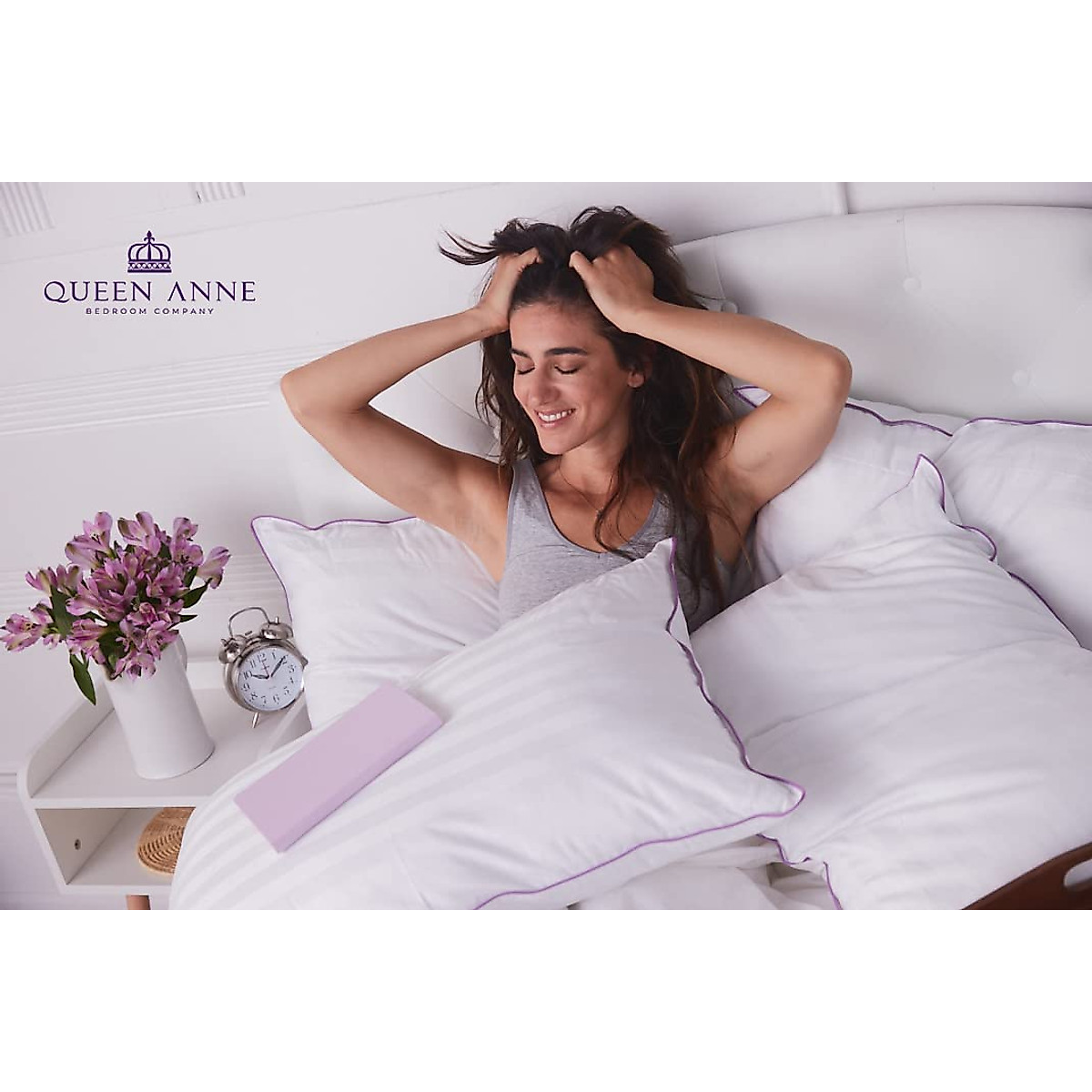 Queen Anne Luxury Hotel Pillows - Two Pack (2) - Majesty Down - Synthetic Down Alternative - Allergy Free Hypoallergenic Bed Pillows - Made in USA (Queen Firm)