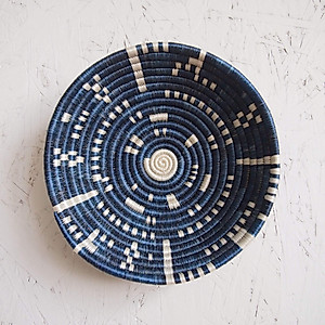 Small African Basket- Kigembe/Rwanda Basket/Woven Bowl/Sisal & Sweetgrass Basket/Blue, White