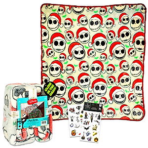 Nightmare Before Christmas Throw Blanket - Jack Skellington Blanket Kids Bundle Includes 60" x 90" Nightmare Before Christmas Throw Plus Stickers | Nightmare Before Christmas Blanket for Kids