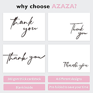 AZAZA Bridal Shower Thank You Cards with Envelopes, 100 Pack, Modern Minimalistic Design, 4x6 Inch, Pink