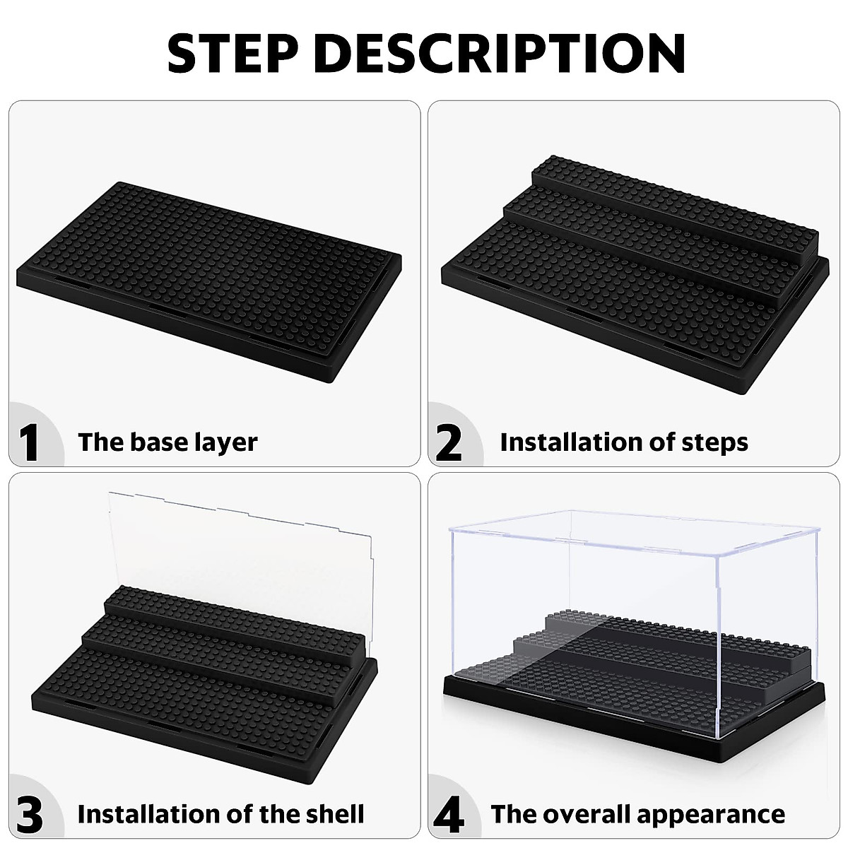 Mlikero 2 Pack Display Case for Minifigures Action Figures Block,Removable Acrylic Minifigure Display Case Box Storage with 3 Movable Steps for Collection Bricks Blocks Toys ,Models Minifigures…