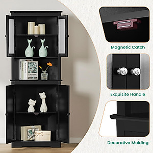 Iwell 63.8" Tall Corner Cabinet with 4 Doors and 5 Storage Shelves, Corner Bathroom Cabinet, Home Space Saver for Bathroom, Living Room, Kitchen, Black