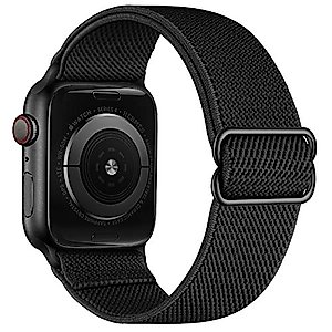OXWALLEN XL Stretchy Elastic Adjustable Bands Compatible with Apple Watch 8/7 Ultra 49mm 45mm 42mm 44mm, Nylon Solo Loop Braided Stretches Sport Women Men Strap for iWatch SE Series 8/7/6/5/4/3,Black