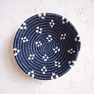 Small African Basket- Kabaya/Rwanda Basket/Woven Bowl/Sisal & Sweetgrass Basket/Blue, White