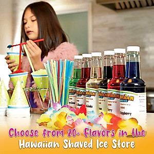 Hawaiian Shaved Ice Cups and Straws Set: 25 - 6oz. Durable Waxed Paper Snow Cone Cups plus 25 Plastic Spoon Straws, Multi-Colored