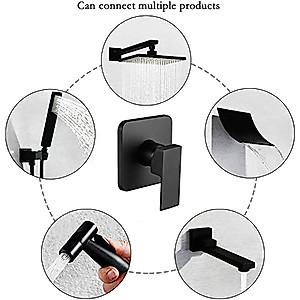 Weirun Bathroom Brass Shower Faucet Handle Temperature Control Mixer Rough-in Valve for Taps Shower Head Sprayer Bathtub Water Outlet Spout,Matte Black