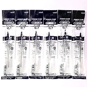 Uni-ball Power Tank Ballpoint Pen Black Ink Refills, 0.7mm, SNP7.24, Set of 6 (Japan import) [Komainu-Dou Original Package]