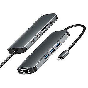 USB C Hub USB3.0 HDMI PD Charging Docking Station Converter USB Readable SD Card, 9-in-1 4K Type C Adapter Compatiable for MacBook and Windows (Silver)