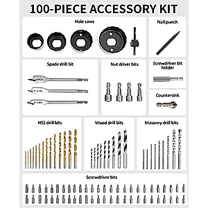 AVID POWER Drill Bit Set, Titanium Twist Brad Point Drill Bits for Drill/Driver, Drill and Screwdriver Bits Combo Kit with Case for Metal, Wood, Concrete and Masonry, 100 Pieces