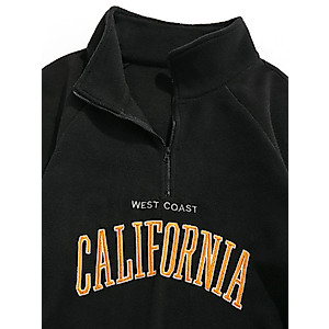ZAFUL Men's Letters Embroidered Raglan Sleeve Quarter Zip Fleece Vintage Pullover Sweatshirt (CALIFORNIA-Black, S)