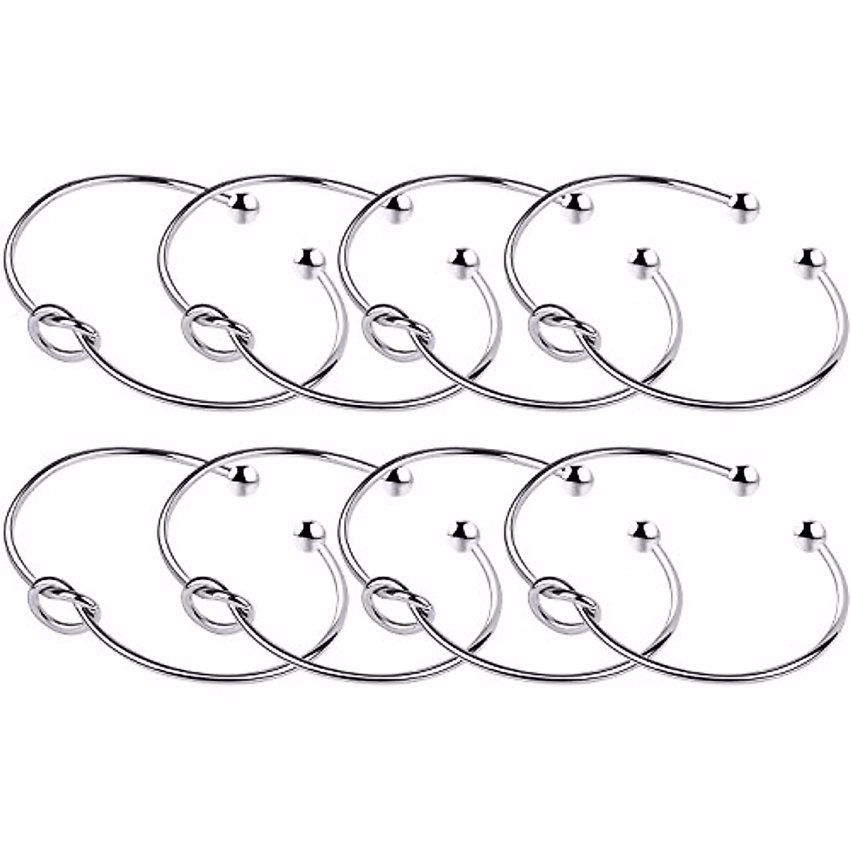 ANBALA Love Knot Bangle Bracelet Bridesmaid Gifts Bracelets, Tie The Knot Cuff Bangle Stretch Bracelet for Bridesmaid, Silver Tone, Set of 8