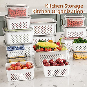 KEMETHY 10 Pack Fruit Storage Containers for Fridge with Removable Colanders - Food Storage Containers with Lids, BPA-Free Produce Containers Keep Fruits, Vegetables, Berry, Meat Fresh Longer