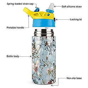 Thermos Cup 500Ml Watercolor Flower Insulated Water Bottle With Straw For Sports And Travel
