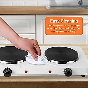 TeqHome Hot Plate, 2000W Portable Induction Cooktop Double Burner with Dual Control & 5 Level Temperature Control, Easy to Clean, Lightweight Cast Iron Electric Stove for Kitchen Camping Cooking, 110V
