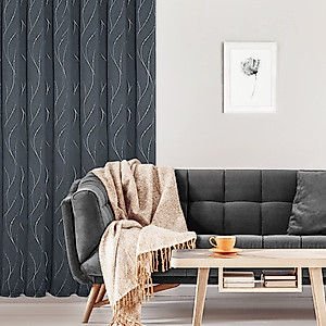 BUHUA Dark Grey Blackout Curtains, Insulated Curtains 63 Inch Length, Dining Room Curtains with Wave Printed, Energy Efficient Curtains for Bedroom 52W×63L, 2 Panels