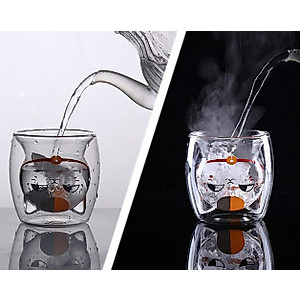 feb.7 Cat Cup, Double Wall Cup, 220 ml Espresso Coffee Tea Mug Glass Cat Design Mug 3D Kitten Glasses Heat-resistant Double Wall Coffee Milk Juice Christmas Cup