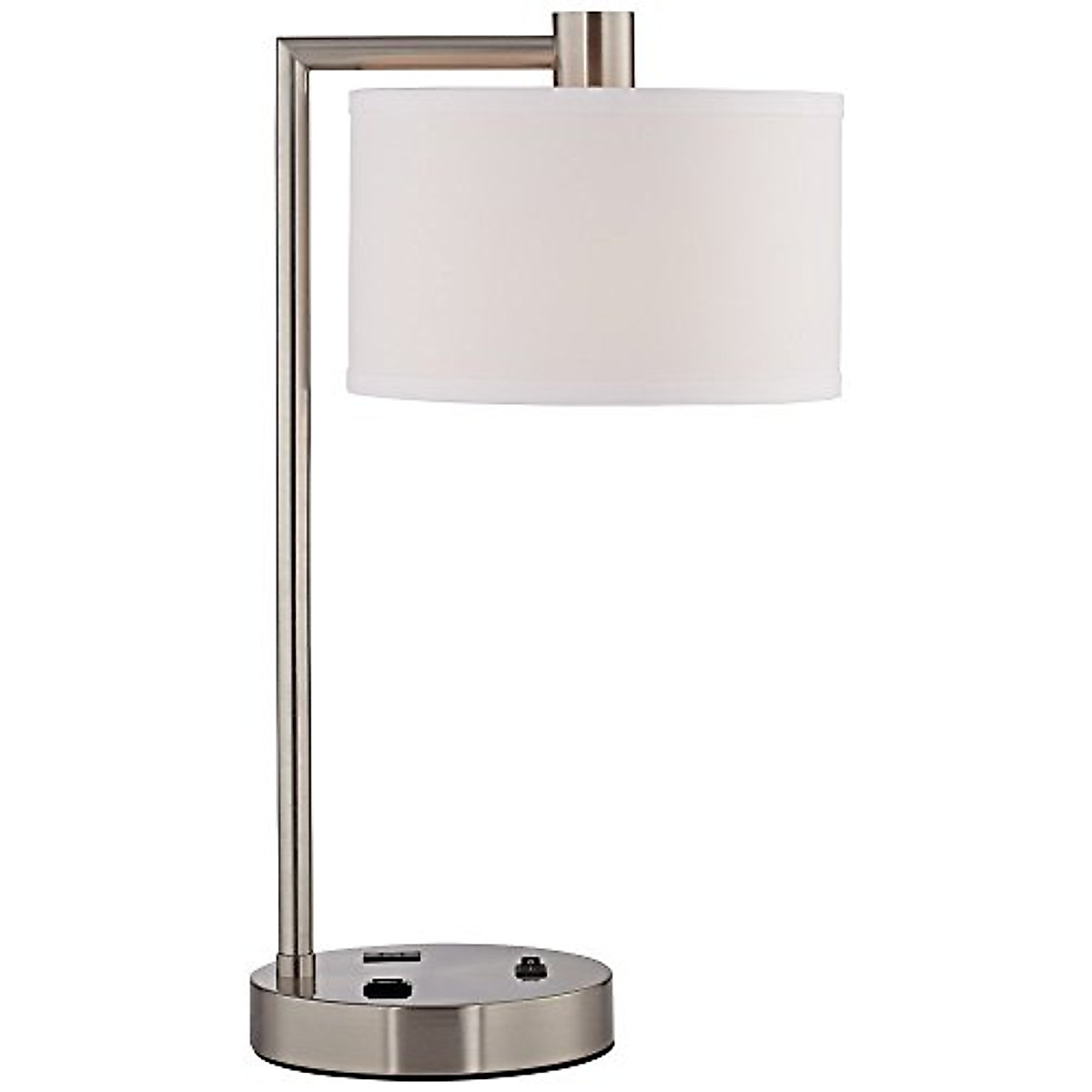 360 Lighting Colby Modern Desk Table Lamp with Hotel Style USB and AC Power Outlet in Base 21" High Brushed Nickel White Linen Drum Shade for Living Room Bedroom House Bedside Reading Home