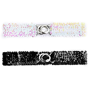uxcell Lady Sequins Decor Metal Interlooking Buckles Elastic Waist Belt Fit Waist Girth:19.68"/50cm to 29.52"/75cm Black & Multicolor