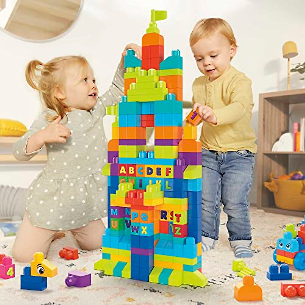 Mega BLOKS First Builders Toddler Blocks Toys Set, Even Bigger Building Bag with 300 Pieces and Storage, Blue, Ages 1+ Years