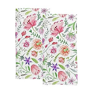 Vantaso Bath Hand Towels Set of 2 Spring Watercolor Flowers Soft and Absorbent Washcloths Kitchen Hand Towel for Bathroom Hotel Gym Spa