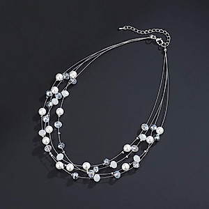 Layered Choker Freshwater Pearl Necklace - Fashion Jewelry Necklace Gifts For Women Mom (15-White)