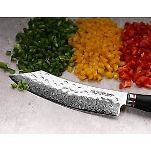 YOUSUNLONG Butcher Knife Pro 10" Cimitar Hybrid Cleaver Japanese Hammered Damascus Steel Razor Sharp - Natural Leadwood Handle