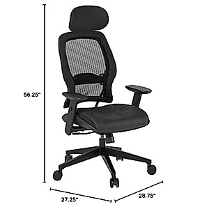 SPACE Seating Professional AirGrid Dark Back and Padded Black Eco Leather Seat, 2-to-1 Synchro Tilt Control, Adjustable Arms and Tilt Tension with Nylon Base Executives Chair with Adjustable Headrest
