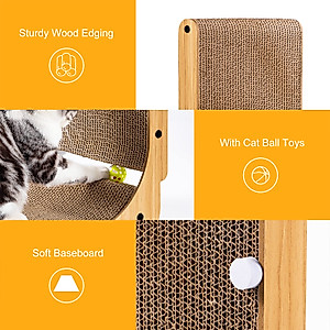 Poils bebe L Shape Cat Scratcher, 26.8 Inch Cat Scratchers for Indoor Cats, Protecting Furniture Cat Scratch Pad, Cardboard Cat Scratching with Ball Toy, Catnip, Large